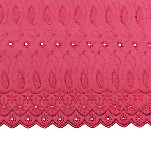 Daisy in Leaf 100% Cotton Embroidered Eyelet Fabric 42" Wide Sold by The Yard (Red)