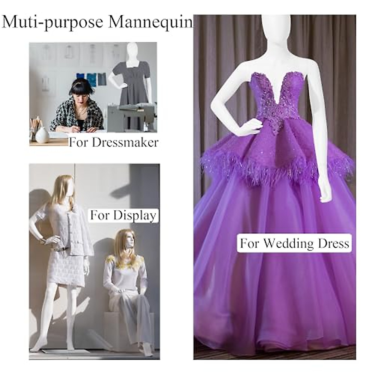 Female Mannequin,White Adults Dress Form Realistic Adjustable Mannequin,A Stand-up Mannequin ,with Full Body for Adults