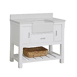 Charlotte 42-inch Farmhouse Bathroom Vanity (Quartz/White): Includes White Cabinet with Stunning Quartz Countertop and White Ceramic Apron Sink