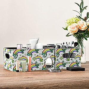 St Patrick's Day Shamrock Storage Basket Bins Set (2pcs) Felt Collapsible Storage Bins with Handles Foldable Shelf Drawers Organizers Bins for Office Bedroom Closet Babies Nursery Toys DVD Laundry