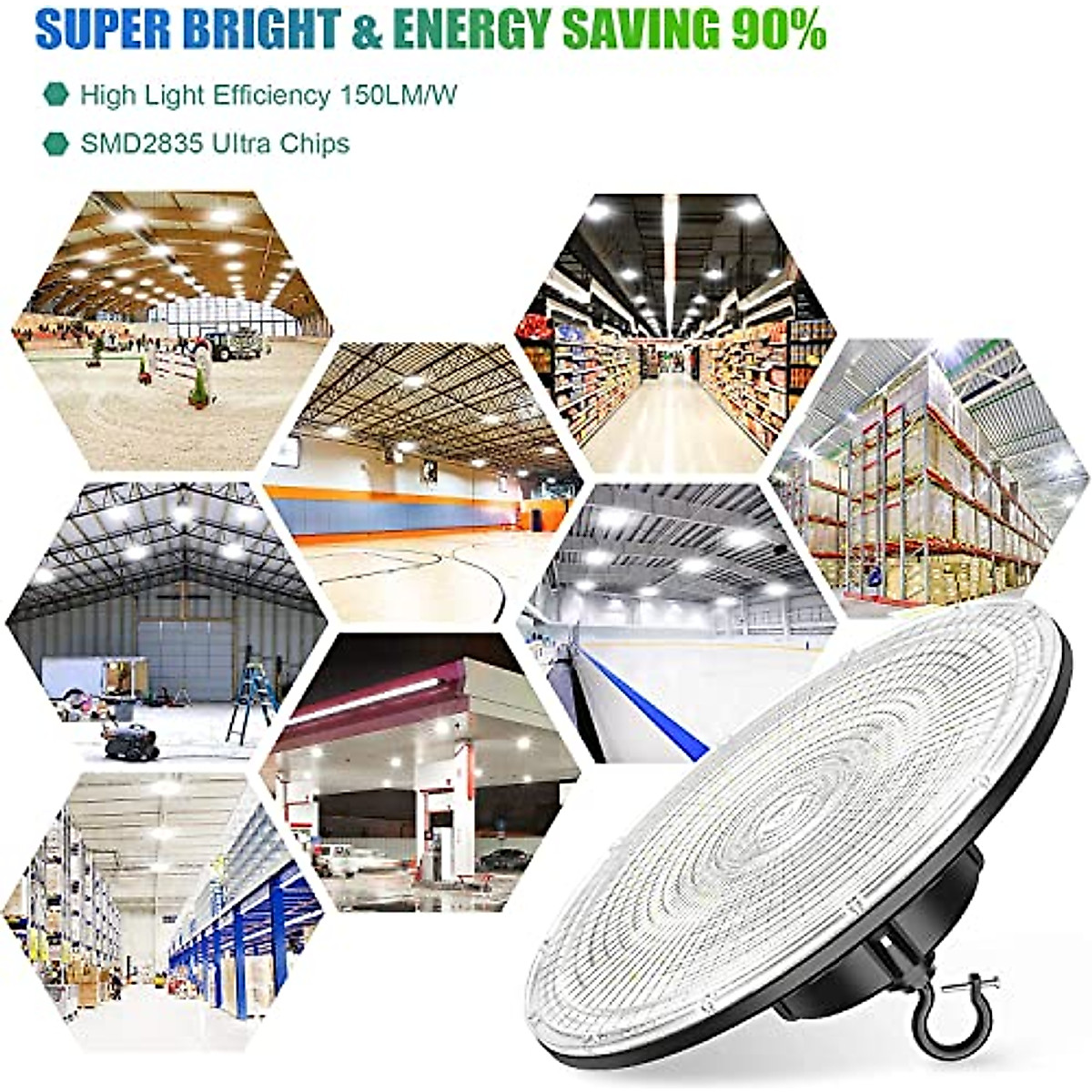 KUKUPPO LED High Bay Light 240W UL/DLC Certified 36,000LM 5000K High Bay LED Shop Light, Full Screen Lens Cover 0-10V Dimmable LED Warehouse Lights AC100-277V [1000W HPS/HID Equiv]