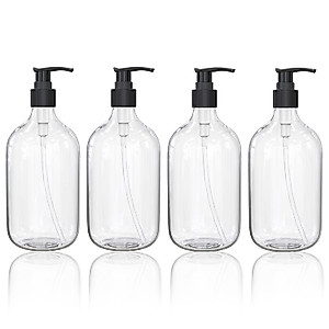 4 Pack 17 Ounce Round Pump Bottle Dispenser 500 ml Refillable Clear Plastic Lotion Dispenser Empty Lotion Pump Bottle Liquid Container for Essential Oil Soap Lotion Shampoo