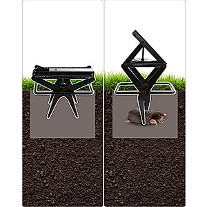 QWORK Mole Trap, Gopher Trap Mechanical Eliminator with Quick Scissors, 2 Pack, Black