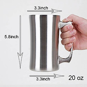 OrgMemory Insulated Cup, Stainless Steel Coffee Mug, 20 oz Coffee Mug, (560 ml), Double Wall Beer Stein, Tumbler with Handle, Insulated Beer Mug with Lid