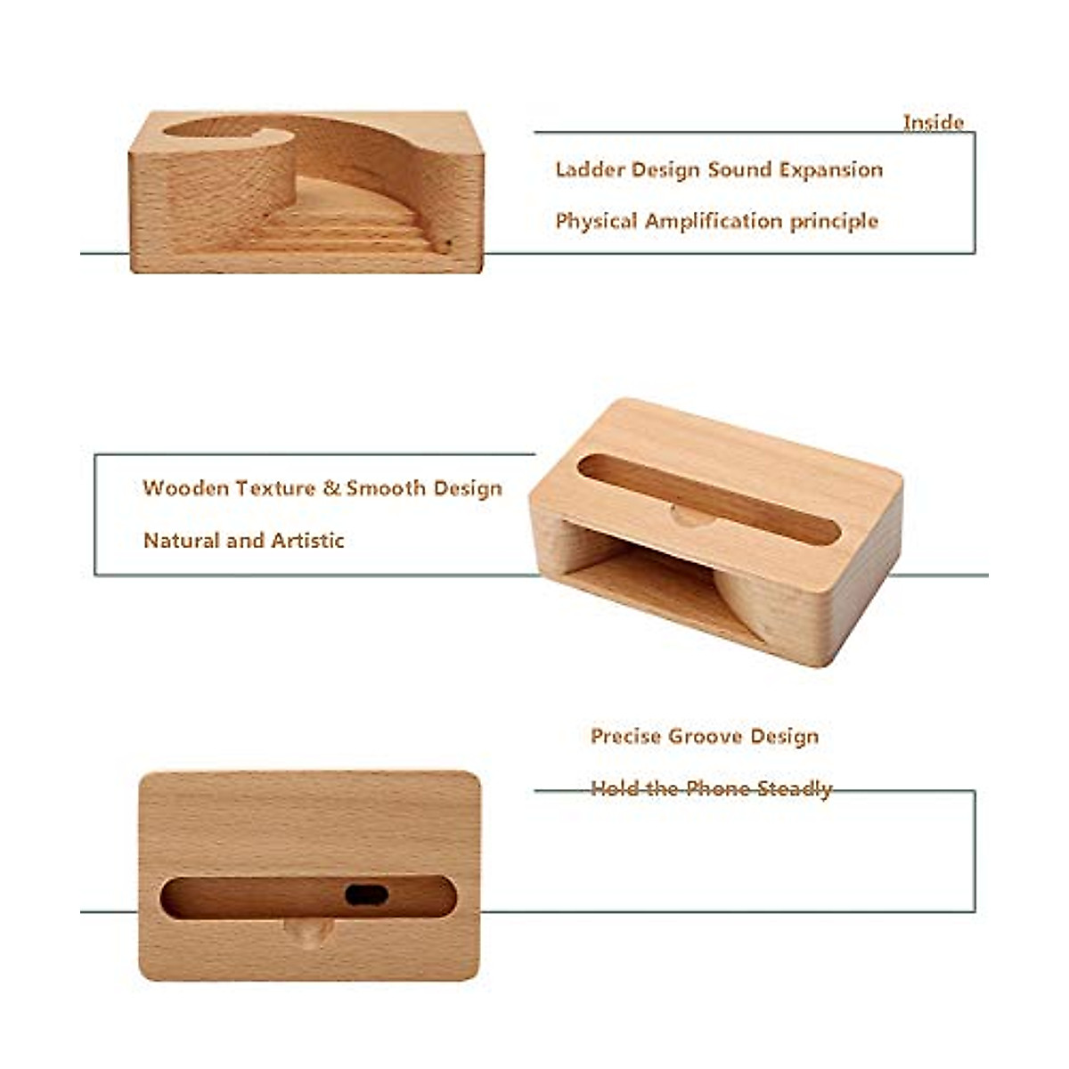 UnnFiko Wooden Sound Amplifier Stand Holder for iPhone, Natural Loudspeaker Mini Megaphone Cell Phone Stand (Square)