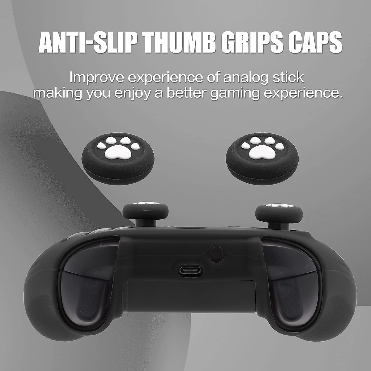 Xbox Series X Controller Skin, Anti-Slip Xbox Series S Silicone Skin, Ergonomic Soft Rubber Protective Case for Xbox Series S/X Controller with Thumb Grip Caps - All Black