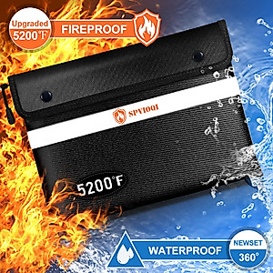 Fireproof Document Bag with 4200°F Heat Insulated, 11”X 7.7” Waterproof Fireproof Bag with Zipper, Reflective Strip for Fast Find, Fireproof Money Bag for Cash, Important Documents and Valuables