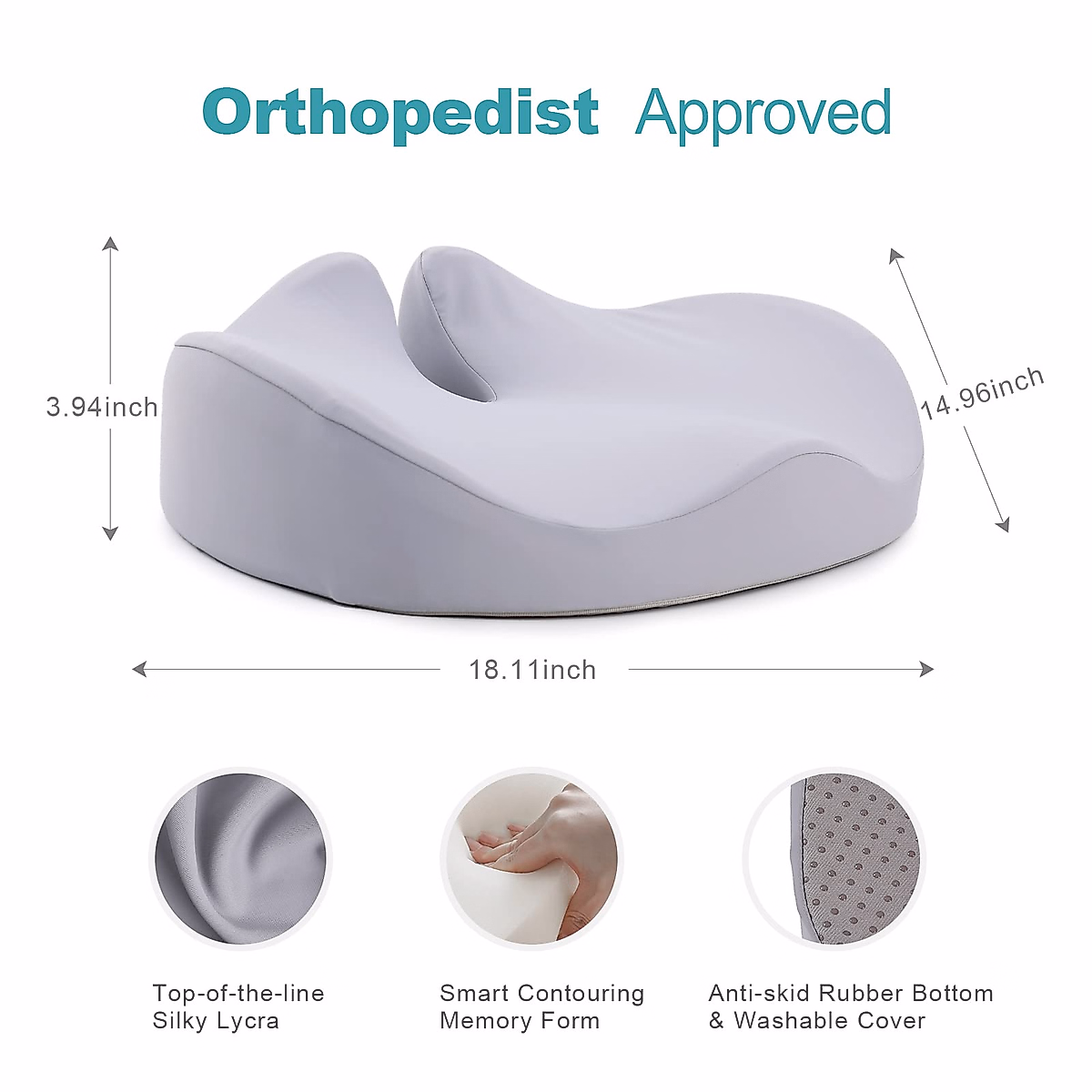 Foamula Seat Cushion for Office Chairs, Memory Foam Sciatica Pain Relief Pillow, Seat Cushion for Hip, Tailbone, Coccyx Pain, Desk Chair Cushion for Office, Home Chair, Gaming Chair, Car, Wheelchair