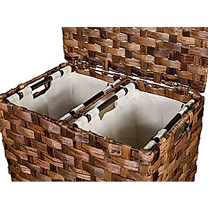 BIRDROCK HOME Abaca Divided Flat Weave Laundry Hamper with Bags - Hand Woven Clothes Basket - Sorter Hampers - Espresso