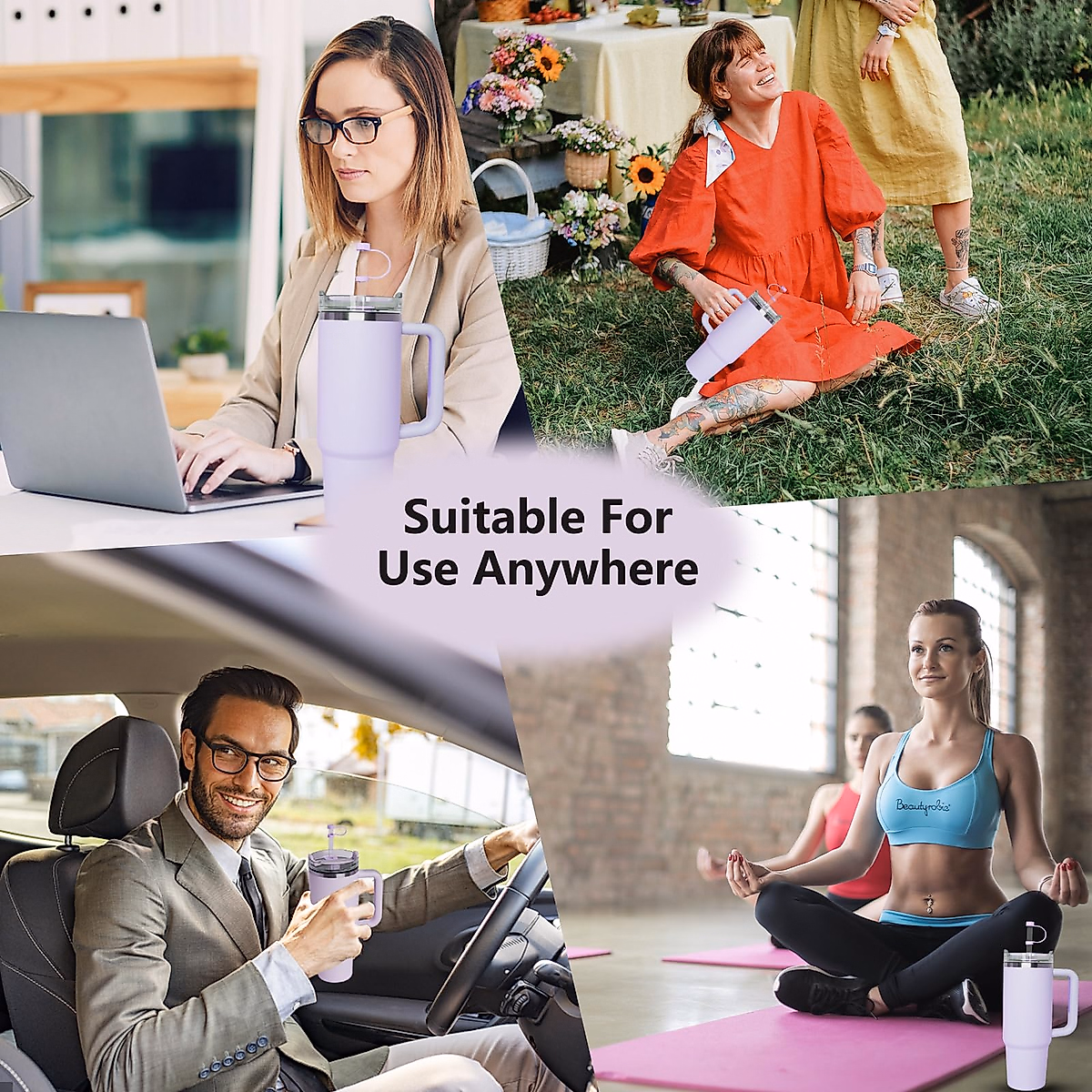 Silicone Spill Stopper Set Compatible with Stanley Cup 2.0 30oz & 40oz with Straw Cover (Set of 4, Orchid)