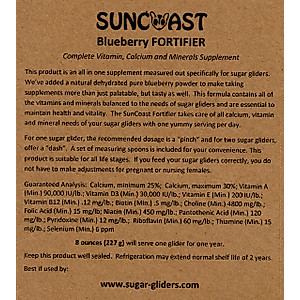SunCoast Sugar Gliders Blueberry Fortifier Complete Vitamins and Calcium with Free Stainless Steel Measuring Spoons