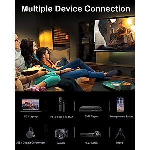 NIKISHAP Portable Projector with WiFi and Bluetooth - Enjoy 4K Outdoor Movies, Home Entertainment, and Smart Phone Streaming with HDMI, VGA, TV Stick, USB, SD Card Support