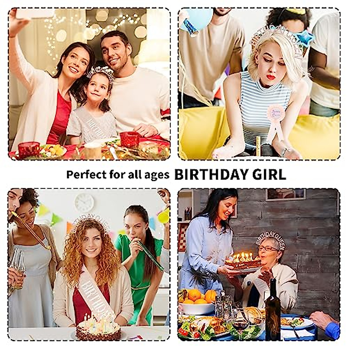 Rose-Gold Birthday Celebration Set with Queen Sash, Hair Bands, Rhinestone Headband, and Corsage for Women