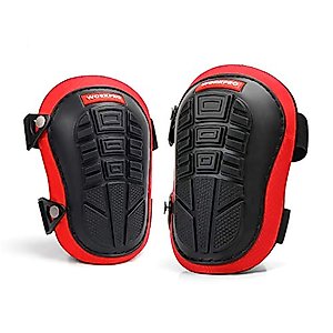 WORKPRO Knee Pads with Heavy Duty Foam Padding and Gel Core, Knee Pad with Adjustable Top Fit Clips for for Indoor and Outdoor Work like Gardening, Carpentry, Welding, Roofing,Cleaning, W133217A, Black&Red