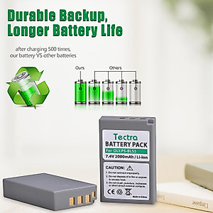 Tectra 2pcs BLS-5, BLS-50, PS-BLS5 Batteries + LED Dual Charger for Olympus OM-D E-M10, OM-D E-M10 Mark II, OM-D E-M10 Mark III, Pen E-PL2, E-PL5, E-PL6, E-PL7, E-PM2, Stylus 1 Cameras