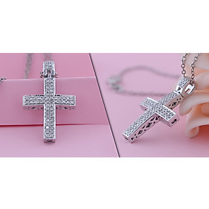 Dazzlingrock Collection 0.35 Carat (ctw) Round White Diamond Filigree Grooved Cross Pendant with 18 inch Silver Chain for Women in 925 Sterling Silver