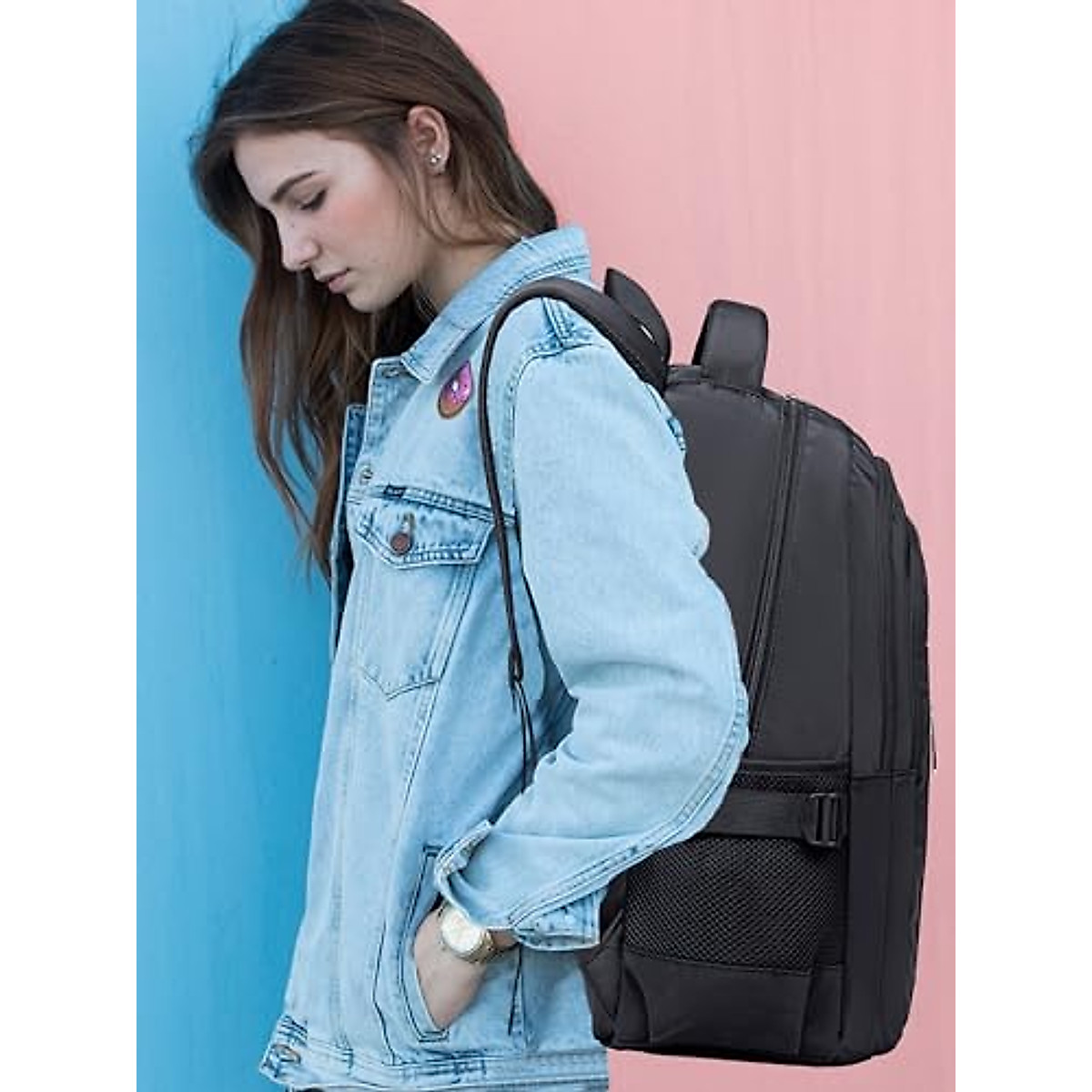 HotAdsFW Black Backpack for Boys Girls High School Backpacks School Bag for Women Men Kids Teens Travel Laptop Backpack with Multi Pockets Aesthetic Bookbag for Gym Sport Outdoor