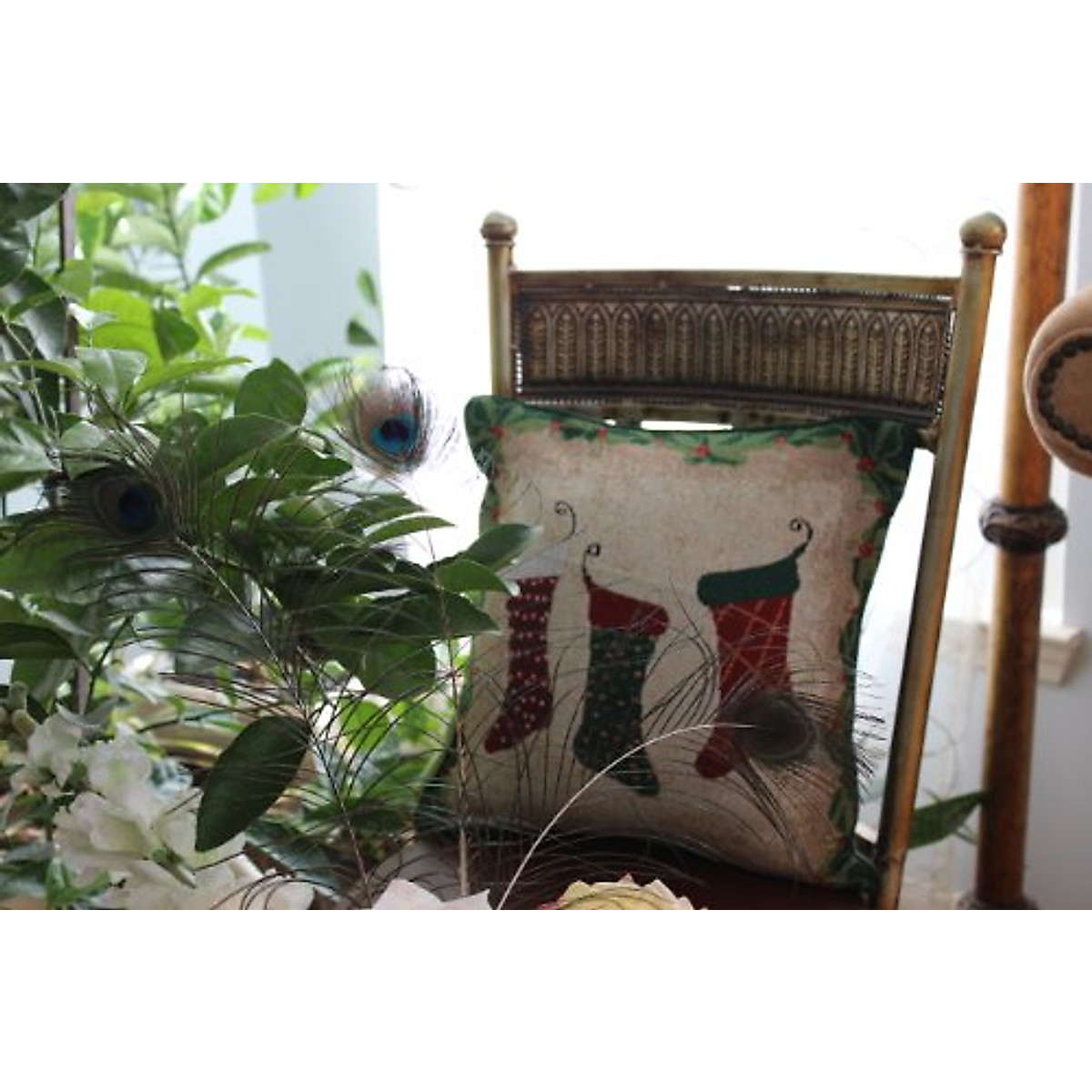 Tache Green Christmas Throw Pillow Cover Festive Holiday Hang My Stockings by The Fireplace Decorative Woven Tapestry Cushion Cover, 1 Piece 16 x 16