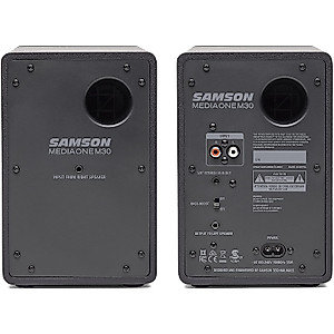 Samson MediaOne M30 3" Powered Studio Monitors with 3.5mm Outputs (Pair) Bundle with Blucoil Acoustic Isolation Pads (2-Pack), 12" Acoustic Wedges (4-Pack), and 5' Audio AUX Cable