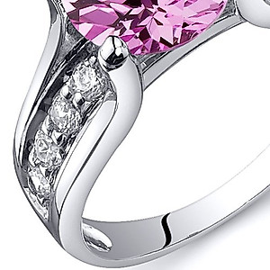 PEORA Created Pink Sapphire Cathedral Solitaire Ring for Women 925 Sterling Silver, 2.75 Carats Round Shape 8mm, Size 5