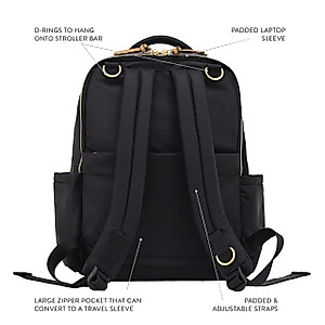 TWELVElittle On The Go Diaperbag Backpack in Black Tan - Includes Changing Pad and Stroller Clips. Diaper Bag Backpack for Moms or Dads