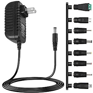 Universal AC DC 5V 1A 2A/2000mA Power Supply Cord Adapter Charger with 8 Variable Plug Tips (Include 5.5mm / 3.5mm / Mini USB/Micro USB / 4.7mm Switching Connector)