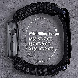 CAGOS Compatible with Apple Watch Band 49mm 45mm 44mm 42mm, Rugged Survival Paracord Nylon Strap Braided Sport Loop for iWatch Bands Ultra 2 Series 9 8 7 6 5 4 3 2 1 SE Men, Black L