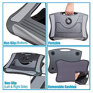 MAX SMART Laptop Lap Pad Laptop Stand with Attached Mouse Pad, Cushion and USB Cooling Fan, Non-Slip Heat Shield Tablet Computer Stand for Sturdy Work Station for Home, Office, Bed Sofa, Couch and Car