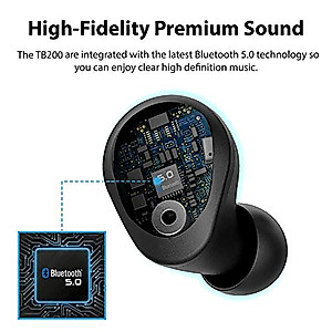 iLuv TB200 Black True Wireless Earbuds Cordless in-Ear Bluetooth 5.0 with Hands-Free Call Microphone, IPX6 Waterproof Protection, High-Fidelity Sound; Includes Compact Charging Case & 4 Ear Tips