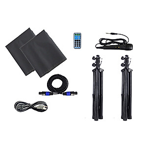 GJ JGA ELECTRONICS PA Speakers Bluetooth System 12 Inch Active & Passive Powered Speaker Wired Microphone,MP3/USB/SD/AUX Input, Dust Bag,Speaker Stands,Remote Control…