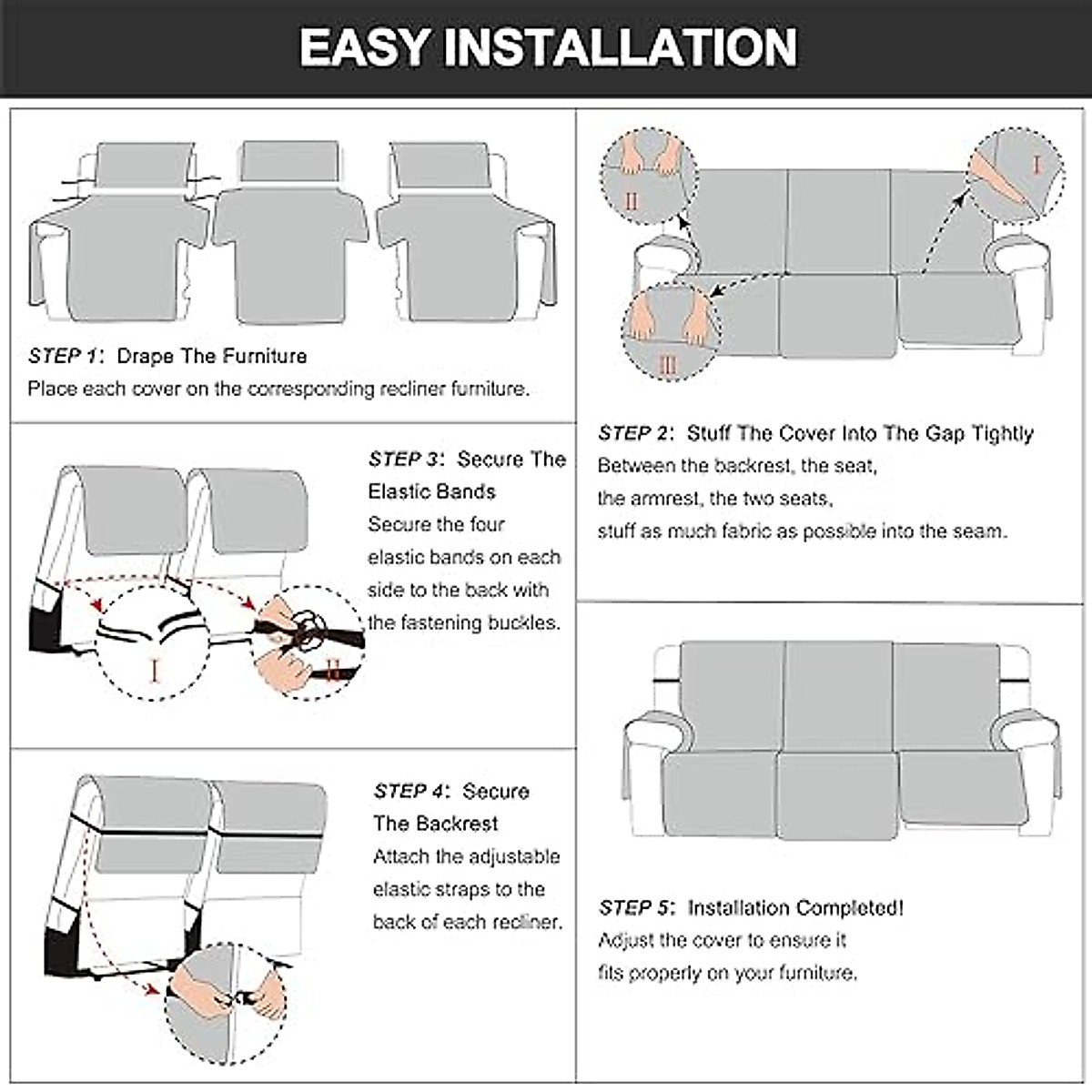 Genina Recliner Loveseat Cover Non-Slip, Sofa Cover for Reclining Couch 2 Seat, Loveseat Covers Double Recliner Furniture Protector Cover with Elastic Straps for Pets (Chocolate, Recliner Loveseat)