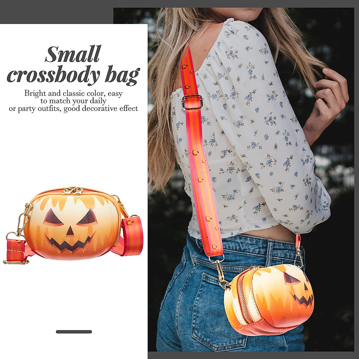Jack O Lantern Crossbody Bag Girls Casual Halloween Pumpkin Crossbody Bag Jack O Lantern Crossbody Purse Coin Wallet Baby Girl Cute Shopping Shoulder Bag for Women Girls