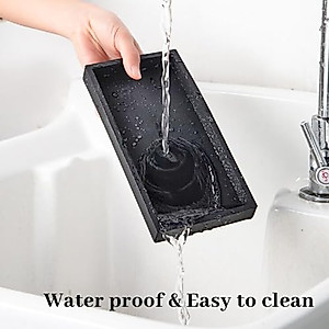 Bustlinrd 7.8'' Silicone Bathroom Vanity Tray Countertop Rectangle Soap and Sponge Holder Shatterproof Flexible Bathroom Tray Lotion Bottles, Perfume, Jewelry, Candle, Key Trinket Ring, Black