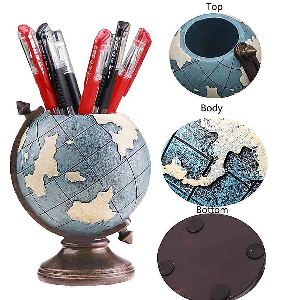 MUAMAX Globe Pen Pencil Holder for Desk Pen Organizer for Desk Desktop Organizer Pencil Cup Pot Desk Accessories for Home Office School