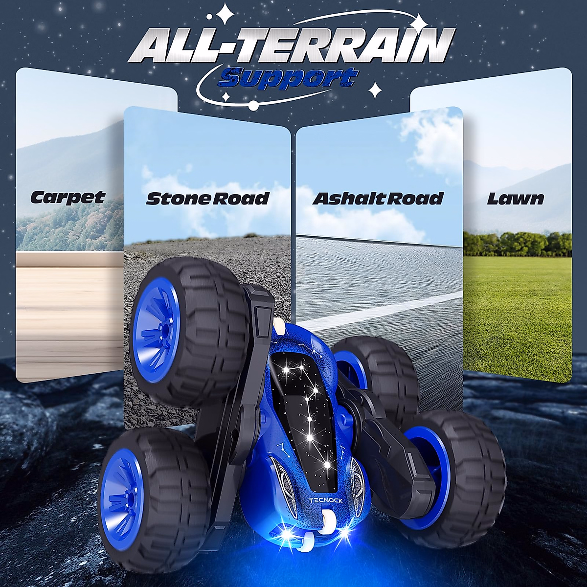 Tecnock Remote Control Car, 2.4GHz RC Cars with USB-C Easy Charging, 4WD Double Sided 360° Rotates and Flips RC Stunt Car, Toys Gift for Boys and Girls