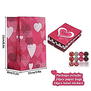 SCIONE 24 Pcs Valentines Day Gift Bags, Valentines Party Favors Bags with Stickers, Classroom Gift Exchange Giving Goody Bags Candy Treat Bags for Gift Wrapping