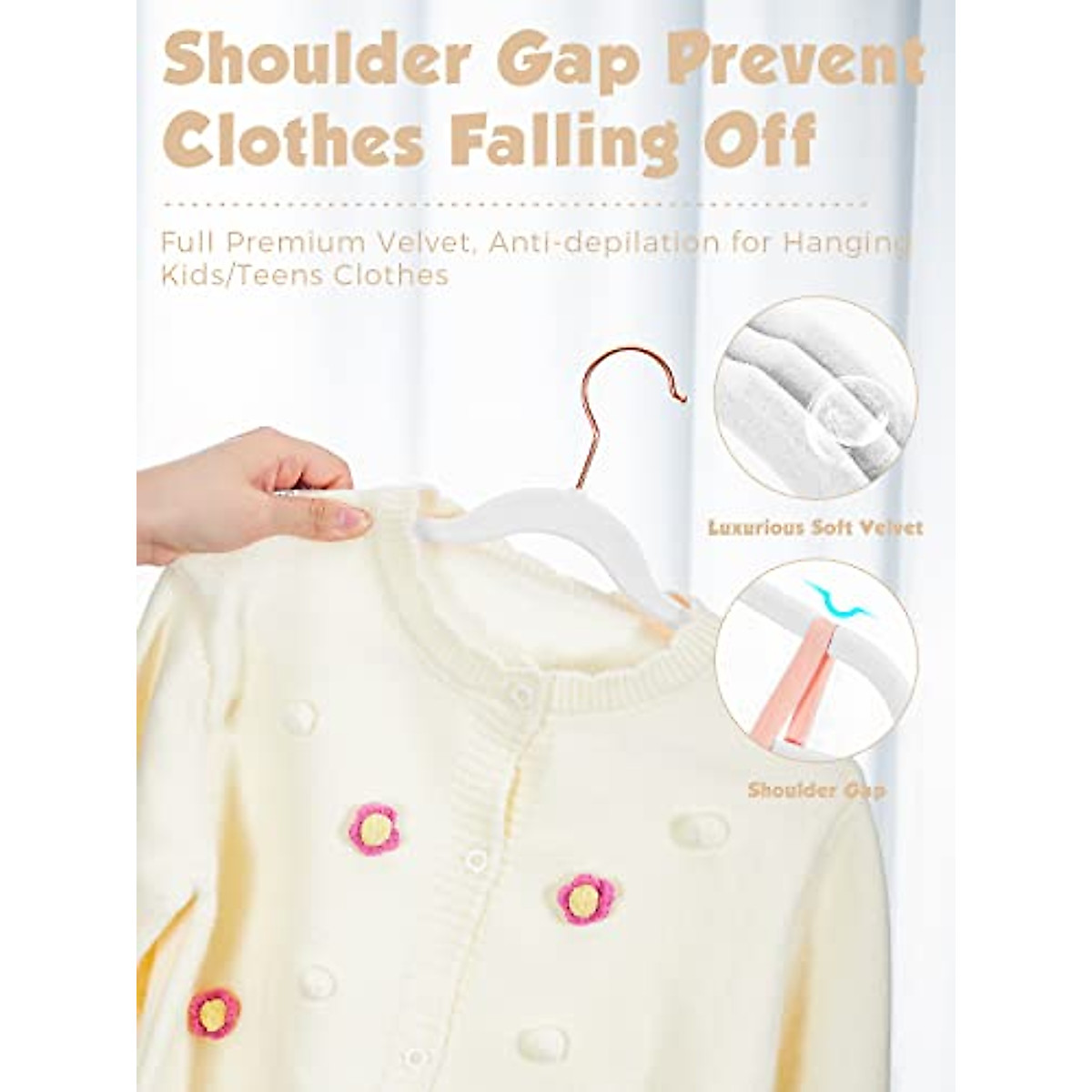 Smartor Kids Velvet Hangers 50 Pack, 14'' Inch Premium Non Slip Kids Felt Hangers for Closet, Space Saving Toddler Clothes Hanger for Youth's Childrens' Clothes Shirts, Pants, Dresses - White