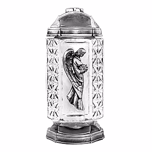 Importer AM 3D Angel Cemetery Memorial Candle | Gravesite Remembrance Decoration | Rainbow Glass Lantern European Style Candle Holder | Home & Garden Decor, Outdoor and Indoor Use (Silver Angel)