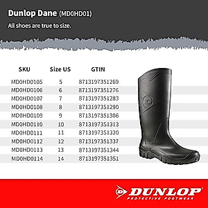 DUNLOP Protective Footwear, Dane, 100% Waterproof PVC, Lightweight and Durable Protective Footwear, MD0HD01.06, Size 6, Black