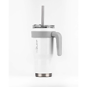 Reduce Tumbler – 24oz COLD 1 Mug With Lid, Straw and Handle – 24 Hours Cold – Easy-Hold Handle, Vacuum Insulated, Sweat-Proof Body – Cupholder Friendly Insulated Mug – White Gloss