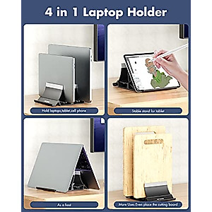 HEYZONE Vertical Laptop Stand,Dual Laptop Holder MacBook Vertical Stand,4 in 1 Gravity Laptop Dock Stand Auto Locking,Fits iPad/Surface/Chromebook/Gaming Laptops(Up to 17")