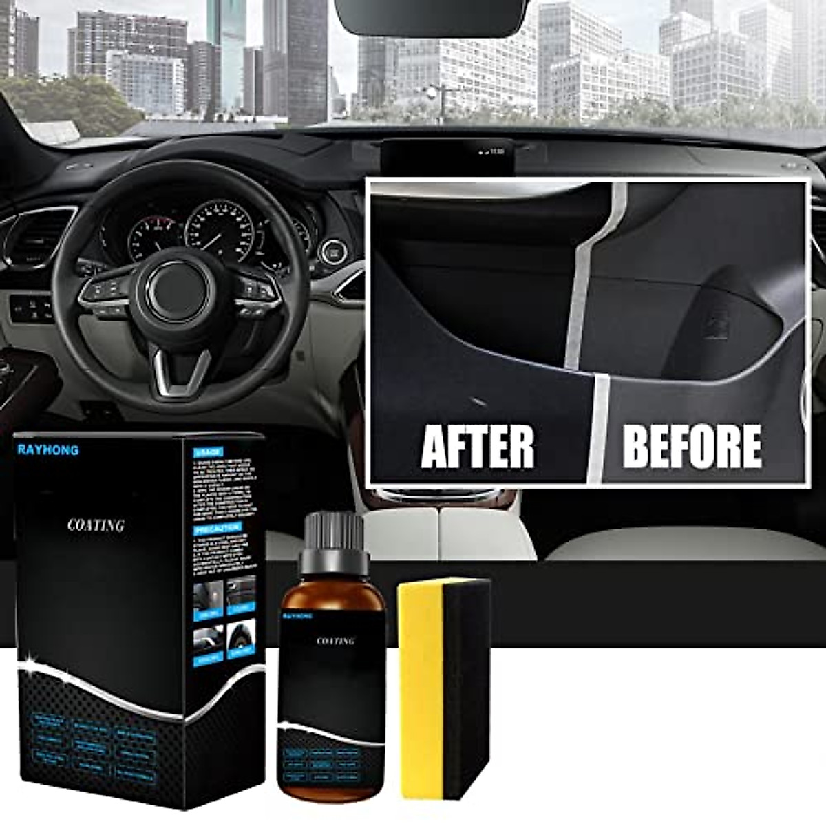 DETTELIN Auto Plastics Parts Refurbishment Agent | 50mL Car Interior Plastics & Leather Restorer, Auto Refurbishment Cleaning Agent Car Cleaner with Sponge