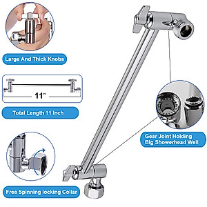 Rain Shower Head with 11’’ Adjustable Extension Arm, Large Stainless Steel High Flow Rainfall Square Shower head, Bath Shower Waterfall Full Body Coverage (12 Inch Showerhead with Arm, Chrome)