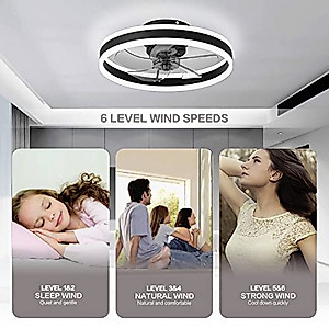 Ekjkldo Modern Ceiling Fan with Light, Low Profile Ceiling Fan with Dimmable Light and Remote,20" Flush Mount Ceiling Fan 3 Light Color 6 Speed for Bedroom Living Room Dining Room Kitchen (Black)