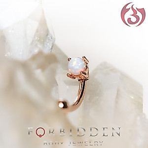 Forbidden Body Jewelry 16g Rose Gold IP Surgical Steel Synthetic White Opal Top Barbell for Daith, Eyebrow and Rook Piercing