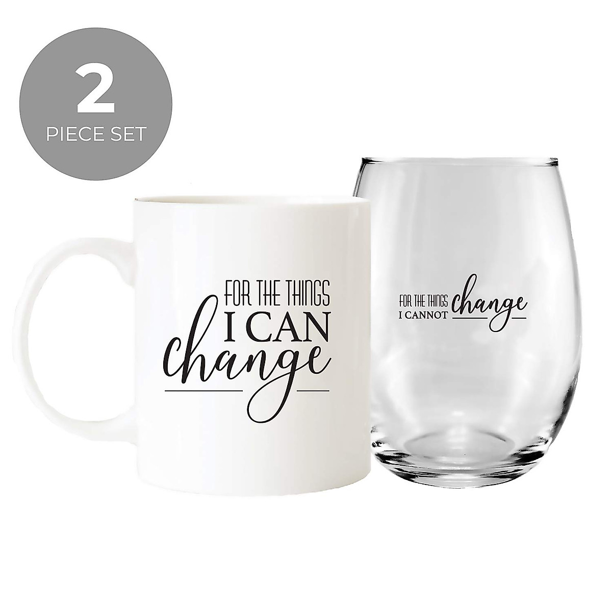 For The Things I Can And Cannot Change Coffee Mug And Stemless Wine Glass Gift Set/Funny Sarcastic Cup Combo/Humorous Beverage Present