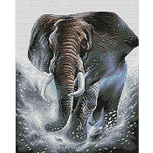 Maydear Cross Stitch Kits Stamped Full Range of Embroidery Starter Kit for Beginners Pre-Printed Pattern 14CT 2 Strands 12.99 * 15.74in - Elephant King