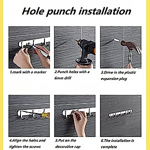 HSXJJ Wall Mounted Coat Hook Rack 304 Stainless Steel Towel Rack and Key Rack, Wall Mounted 6 Square Coat Hooks