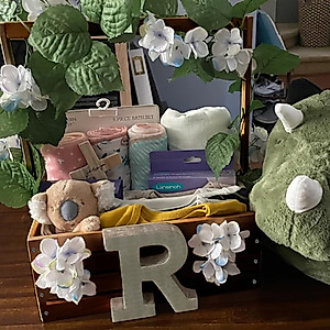 Baby Shower Crate Closet, Large Wooden Baby Basket with Handle, Baby Storage Crate Hamper, Baby Shower Gifts Crate, New Born Baby Gifts Basket for Boys Girls, Pregnancy Gifts for New Parents(Brown)