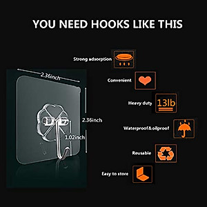 DDMY Adhesive Hooks Kitchen Wall Hooks- 24 Packs Heavy Duty 13.2lb(Max) Nail Free Sticky Hangers with Stainless Hooks Reusable Utility Towel Bath Ceiling Hooks